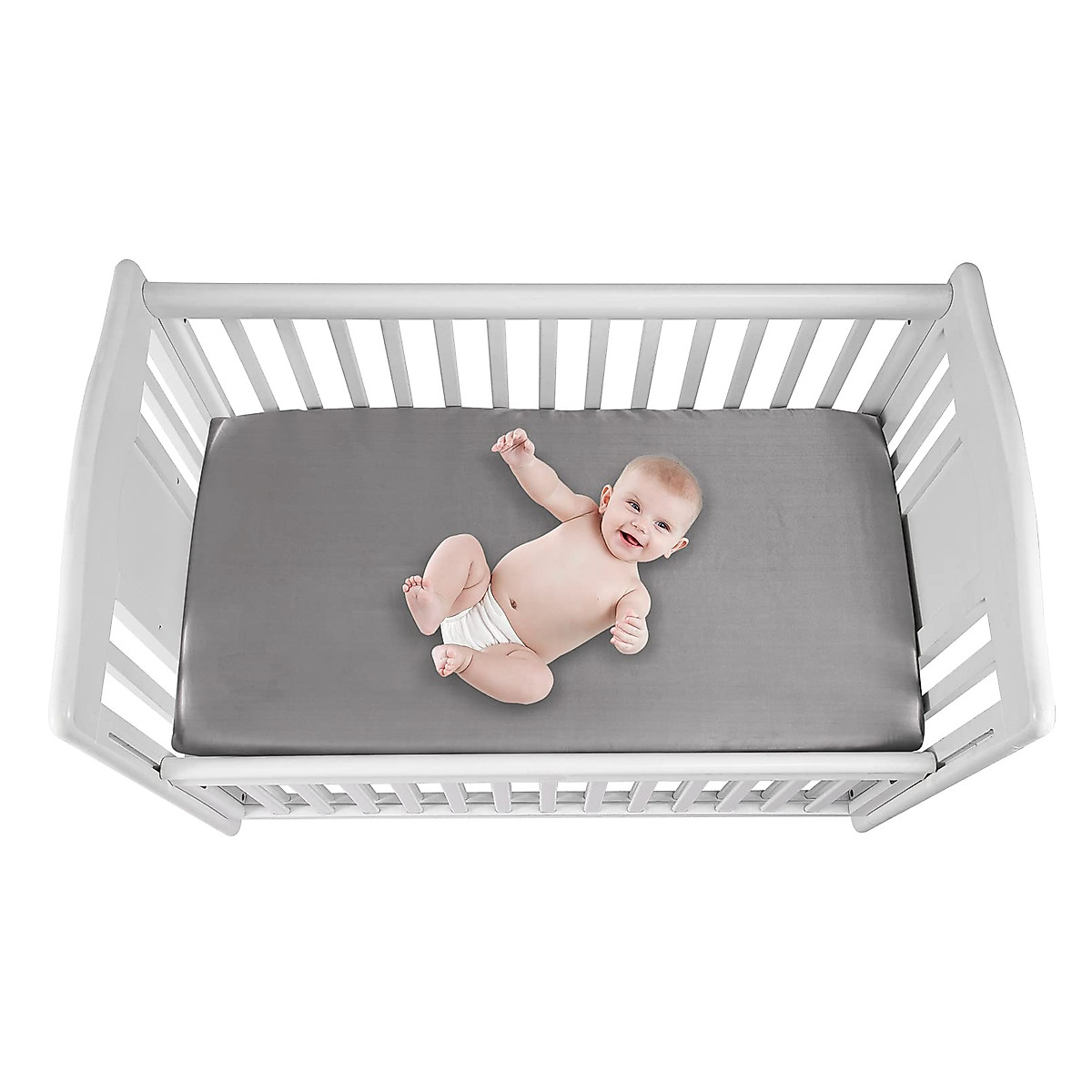 GUNTAIL 2 Pack Satin Soft Crib Sheet for Baby with Sensitive Hair Silky Baby Mattress Sheet White and Gray Unisex 52’’x28’’x8’’ Fitted Sheets