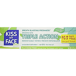 Kiss My Face Triple Action Gel Fluoride Free Toothpaste, 4.5 Ounce (Pack of 3)