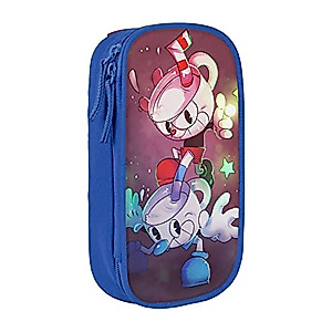 Woodyotime Cuphead & Mugman Show Pencil Case Pouch Multi-Slot Stationery Bag Casual Student Learning Leather Pen Case Makeup Bag Marker Office University
