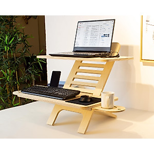 WOODCHES Adjustable Jumbo Wood Laptop Stand, Standing Desk Converter, Workstation Deskstand, Handmade Birch Plywood Tabletop, Home Office