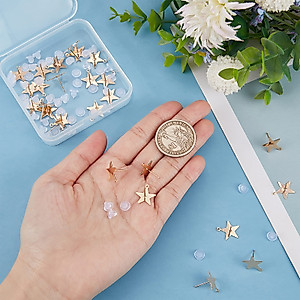 Beebeecraft 1 Box 30Pcs 18K Gold Plated Earring Findings with Loop Star Earring Posts with 50Pcs Clear Earring Backs for Mother's Day Women Girl Jewelry Making