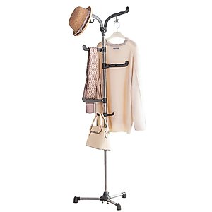 NSYNSY Metal Coat Stand Free Standing Hall Tree Coat Rack Stand Hooks Home Office Entryway Space Saver Gray