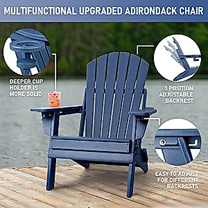 FUNBERRY Plastic Adirondack Chairs,Folding Adirondack Chairs,Adjustable Backrest Adirondack Chair,Fire Pit Chairs,Resin Adirondack Chairs with Cup Holder,Composite Adirondack Chairs