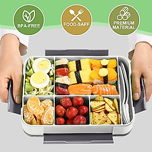 LOVINA Bento Box for Adult Kids, Stylish Teens Adult Lunchable Snack Containers With 5 Compartments, Durable, Microwave/Dishwasher Safe, BPA-Free, Perfect for On-the-Go Meal(Solid Grey)