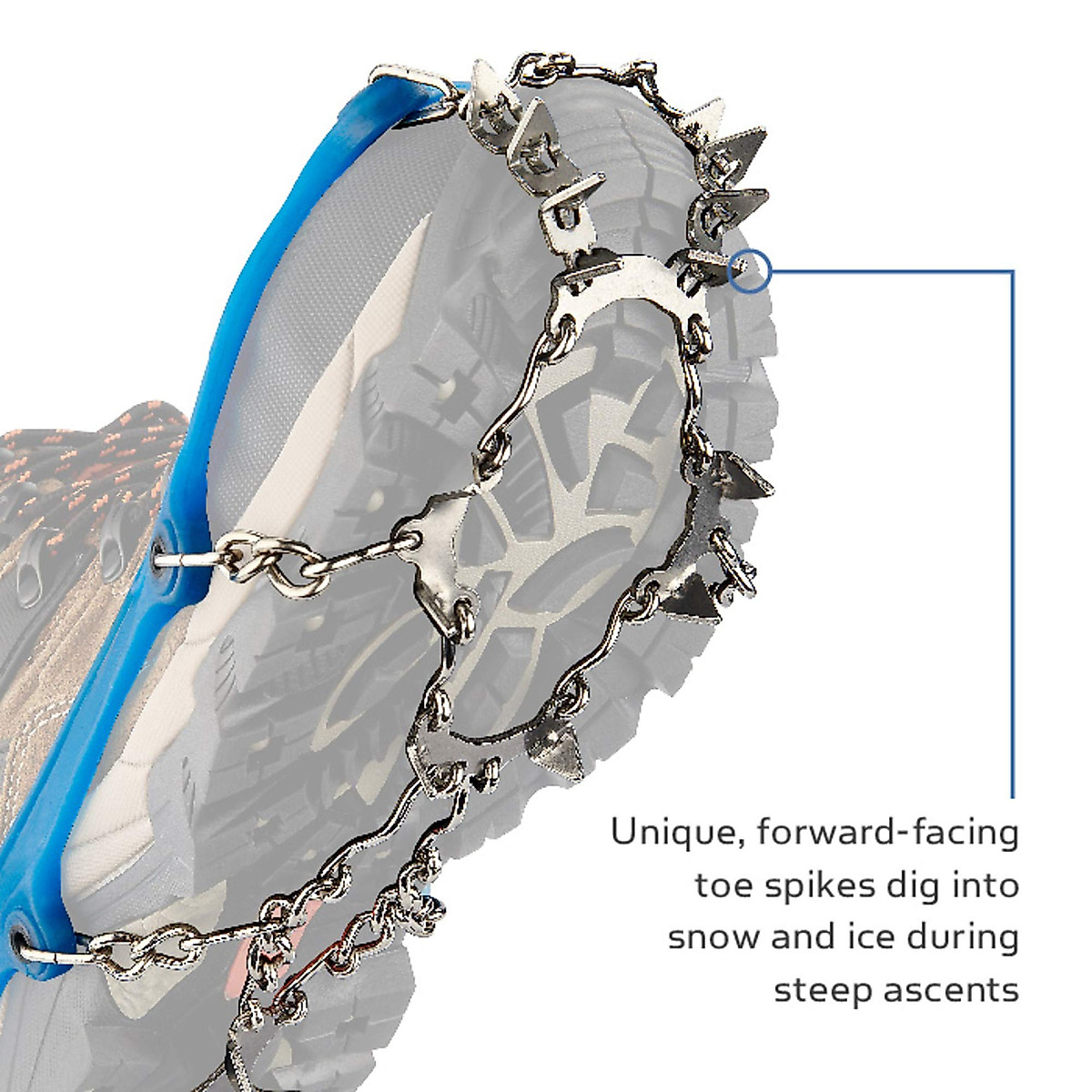 Yaktrax Ascent Heavy Duty Traction Cleats with 16 Stainless-Steel Spikes, Blue, X-Large (1 Pair)