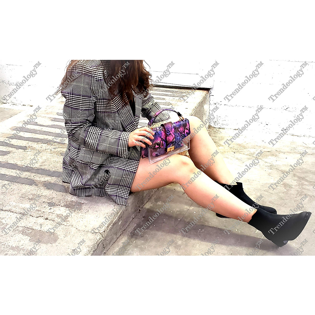 Multicolor Snake Print Pouch Clear Chain 2 Way Shoulder Bag Crossbody Stadium (1Medium Top-Handle Clear Satchel - Red Multi)