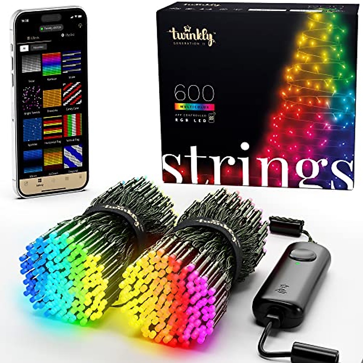 Twinkly App-Controlled 157ft Smart String LED Lights with 600 RGB LEDs - WiFi & Bluetooth Connectivity, Sync with Music, Indoor/Outdoor Use (IP44), Compatible with Google Assistant & Amazon Alexa
