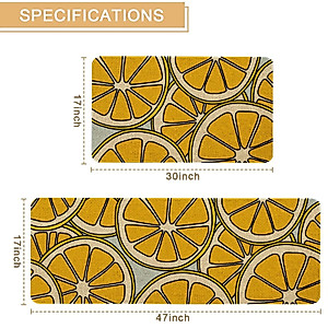 Mloabuc® Yellow Lemon Decorative Kitchen Mats Set of 2, Anti Fatigue Waterproof Stain Resistant Floor Rug Non Slip Cushioned Floor Mat - 17x29 and 17x47 Inch