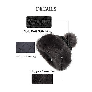 Soul Young Women's Faux Fur Hat Black Russian Cossack Knit Pompom Ski Snow Cap for Winter White(One Size,Dark Grey)