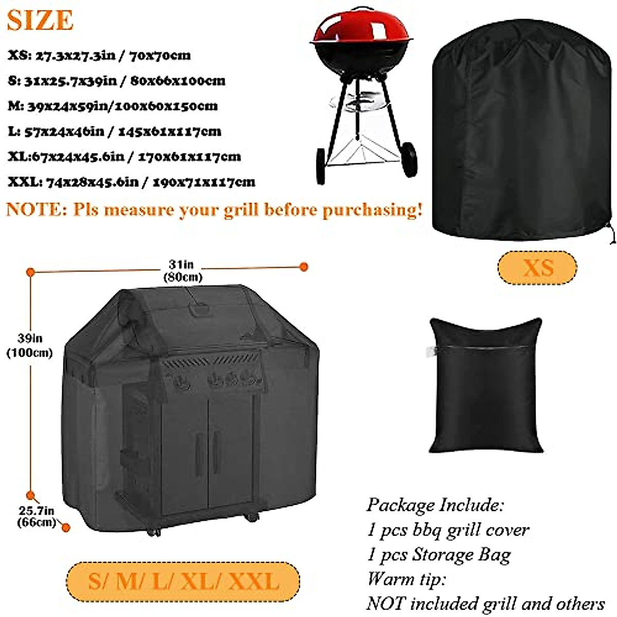 Gas Grill Barbecue Cover Waterproof 420D Oxford BBQ Gas Grill Smoker Cover Skyour Weather Resistant UV Heavy Duty Patio Outdoor Gas Barbecue BBQ Grill Covers (S: 31x25.7x39in)