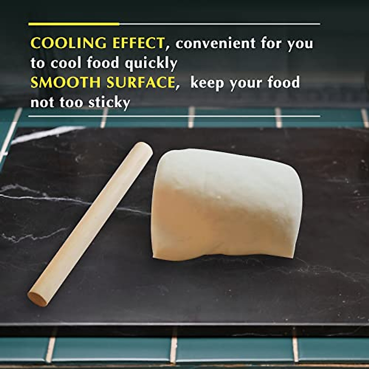 HERFECEAL Marble Cutting Board, Marble Pastry Board Serving Tray Plates for Cheese Rolling Dough, Non-Stick Marble Slab with Non-Slip Rubber Feet for Cake Display, Black 12"x16"