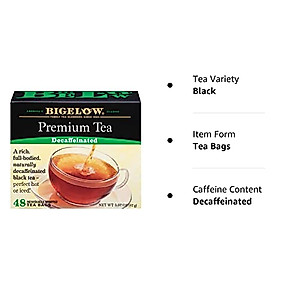 Bigelow 48 Count Premium Decaffeinated Blend Black Tea, Contains 48 Individually Wrapped Tea Bags, Decaf Tea