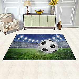 ZOEO Non Slip Area Rugs Green 3D Football Soccer Floor Mat Living Room Bedroom Carpets Doormats Home Decor 2x3