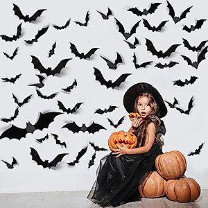Big Size Bat Wall Decor Stickers, 124pcs Indoor Large Bats Halloween Decorations, DIY 3D Gothic Bats Decor, PVC Bat Stickers for Gothic House, Hunted Mansion, Ghost House, Goth Decor