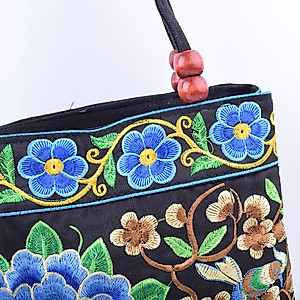 Vintage Embroidery Women Boho Mandala Messenger Bag Shoulder Bag (Blue Peony)