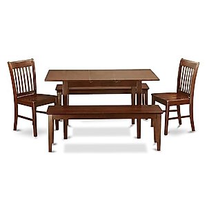 East West Furniture NOFK5C-MAH-W 5 Piece Dining Set Includes a Rectangle Dining Table with Butterfly Leaf and 2 Kitchen Chairs with 2 Benches, 32x54 Inch, Mahogany
