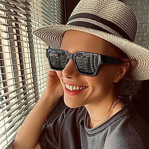 YMRFW Simple Women's Square Sunglasses Men's Thick Frame Classic Trend Black Sunglasses UV Protection