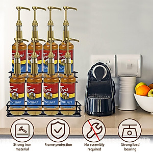 8 Bottle Coffee Syrup Organizer Rack, 2 Tier Coffee Syrup Bottle Stand Holder for Coffee Bar, Premium Wine Bottle Rack, Countertop Freestanding Tabletop Liquor Wine Rack for Dressings Cocktail(Black)