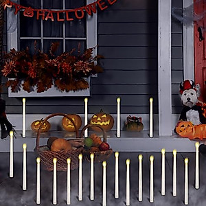 Liliful 24 Pcs Halloween Hanging Floating Candles Flameless LED Taper Candles Magic Hanging Flameless Candles Battery Operated Warm Light for Halloween Party Decor(White, 11.8inch)