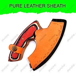 BNAZIND Handmade Ulu Knife | Alaskan Ulu Knife with Sheath | Multi-Purpose Mezzaluna Ulu Knife | Pizza Cutter Rocker Knife | Curved Crescent knife. (BNZ-ULU-06)