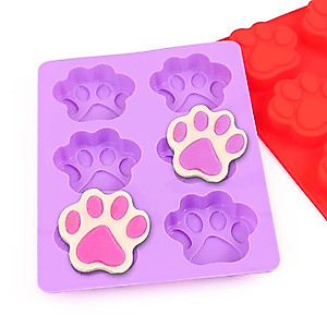 Cozihom Puppy Dog Paw Silicone Molds, Food Grade, for Chocolate, Candy, Pudding, Jelly, Dog Treats. 4 Pcs