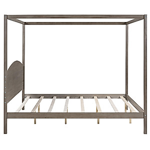 Wooden King Size Canopy Platform Bed with Headboard and Support Legs,for Kids Boys Girls Teens Adults Bedroom Use (King, Brown Wash@Headboard)