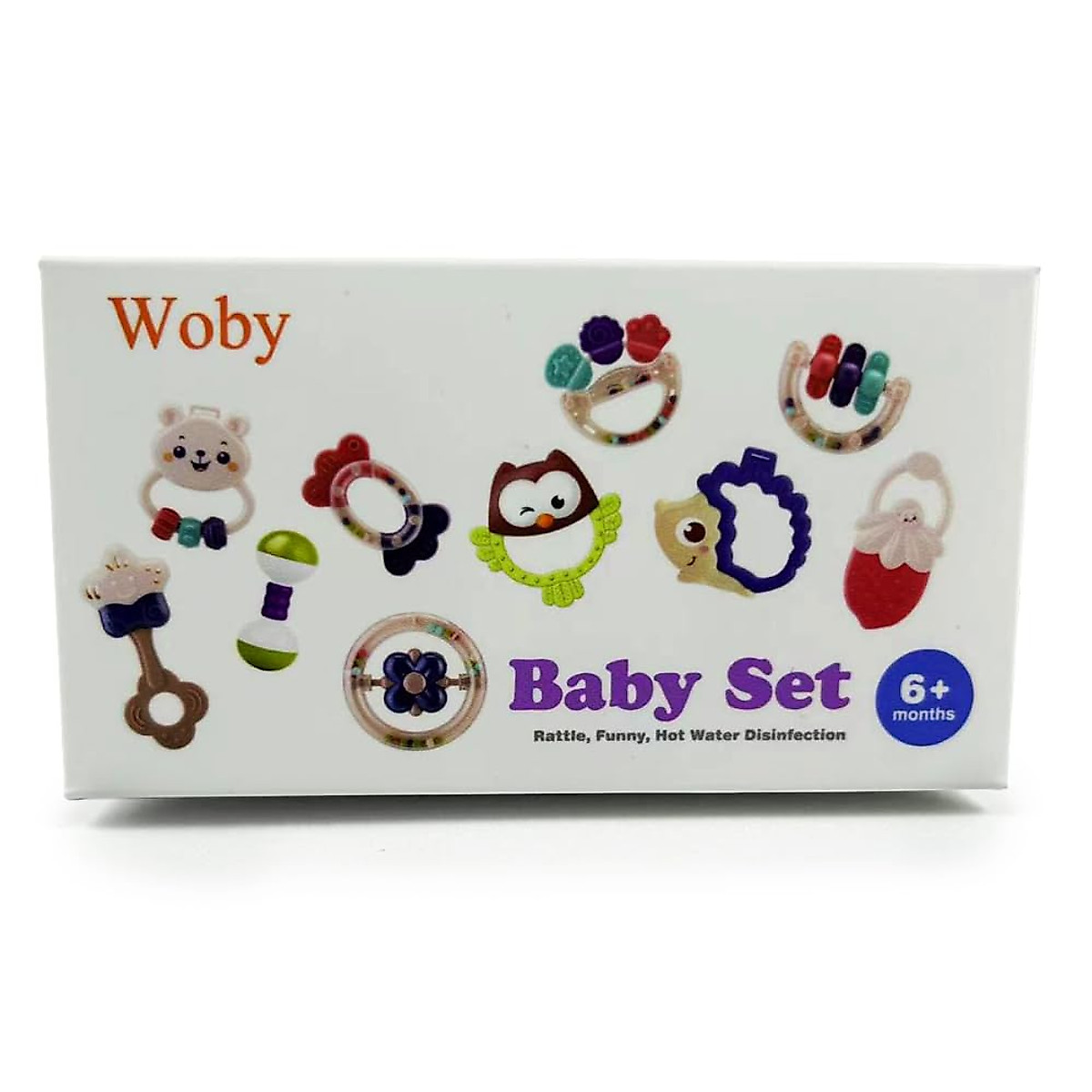 Woby 10pcs Baby Toys Rattles Set, Toddlers Chewing Teething Toys Grab Shaker Hand Bells and Spin Rattle Musical Toy Playset Early Educational Gift Toys for Baby Newborn Infant 6-12 Months