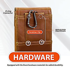 Hengwin Belt Holster for iPhone 14, 13, 12 Genuine Leather Cell Phone Case with Belt Clip Magnetic Closure Belt Loop Phone Pouch for Belt Men (Fits Thin/Medium Case on) (Brown)