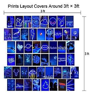 Blue Neon Wall Collage Kit Aesthetic Pictures, 50PCS Room Decor Indie Aesthetic for Teen Girls Boys Bedroom Wall Posters, Mysterious Photo Dorm Decorations, Blue Aesthetic Wall Images with 4x6''