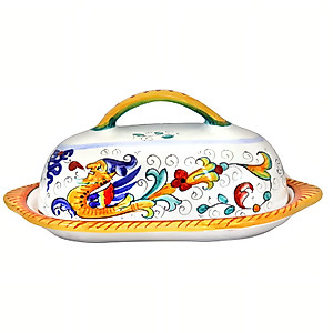 Deruta Italy by Gute | Raffaellesco Butter Dish | Handcrafted & Handpainted Italian Ceramics | Authentic Italian Pottery Handmade in Deruta, Italy