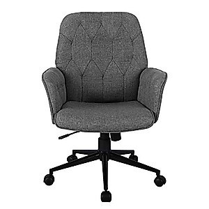 Techni Mobili Executive Modern Upholstered Tufted Office Chair with Arms, Regular, Grey