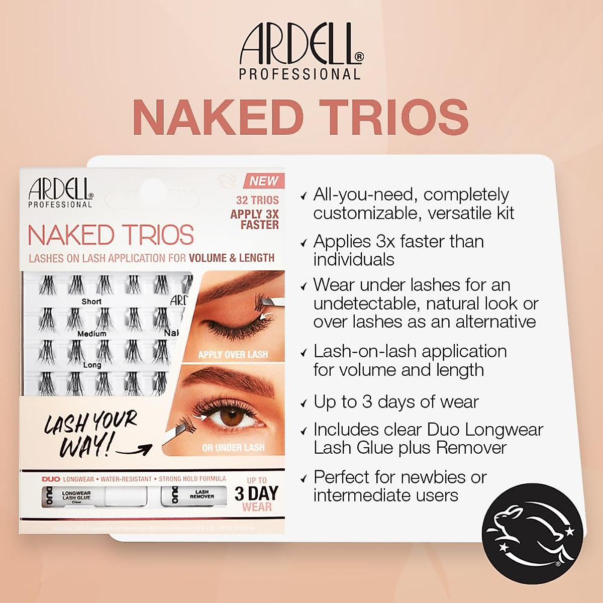 Ardell Naked Lashes Trios Kit, 32 Trios, 1 pack