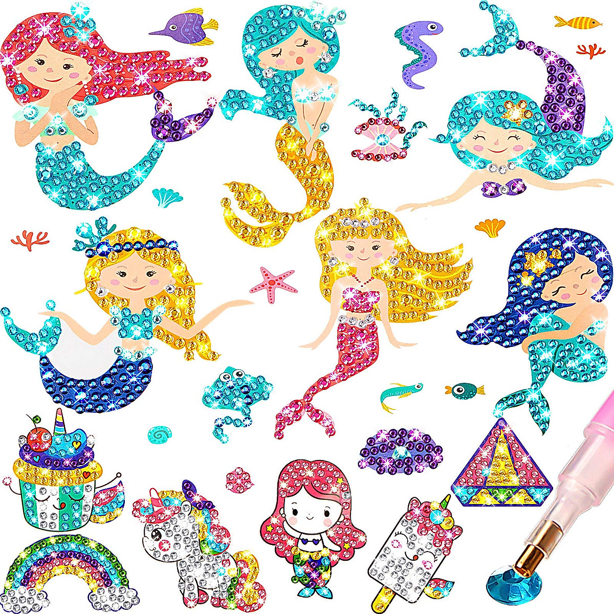 Zonon Gem Diamond Painting Kit for Kids, 26 Pieces Diamond Painting Stickers with DIY Painting Tools to Create Your Own Magical Stickers Cute Art and Crafts for Girls Boys