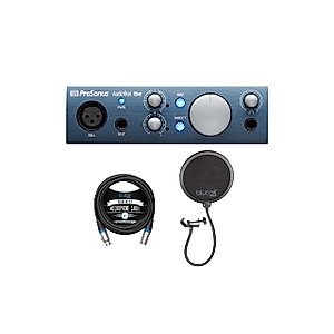 PreSonus AudioBox iOne 2x2 USB/iPad Audio Interface for Windows, Mac, and iOS Bundle with Blucoil 10-FT Balanced XLR Cable, and Pop Filter Windscreen