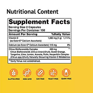 American Health Ester-C 500 mg with Citrus Bioflavonoids Capsules, 300 Count