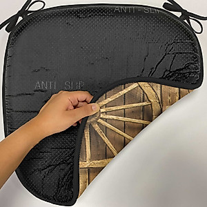 Lunarable Western Chair Cushion Pads Set 12, Old Wagon Wheel Next to Rustic Wooden House Vintage Window Buckets Cottage Print, Anti-Slip Seat Padding for Kitchen & Patio, 16"x16", Olive Green