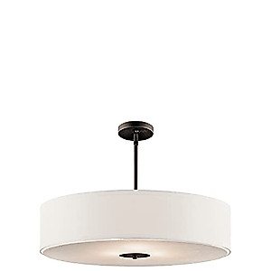 Kichler Convertible 24" 3-Light Pendant and Semi Flush Mount Fixture in Olde Bronze, Traditional Ceiling Light with White Microfiber Shade for Kitchen, Bedroom, or Hallway, (24" W, 6" H), 42122OZ