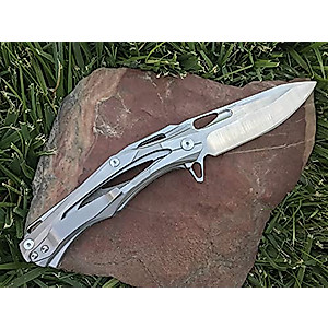 TACTICAL GEARZ SS Pocket Knife! TG Kronus, Brushed Nickel Stainless Steel Handle! Sharp 7Cr17mov Stainless Steel Blade! BallBearing! Includes Sheath!
