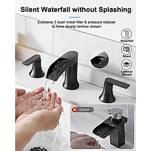 HOIGY Waterfall Faucet Brass Bathroom Sink Faucet 3 Hole, Oil Rubbed Bronze Faucet for Bathroom Sink 2 Handle, Widespread 8 Inch Vanity Faucet Farmhouse Bathroom Faucets with Pop Up Drain Water Hose