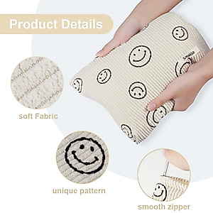Aucuu Smile Face Cosmetic Bag, Corduroy Large Capacity Makeup Bags for Women, Smile Makeup Bags Travel Toiletry Bag Accessories Organizer