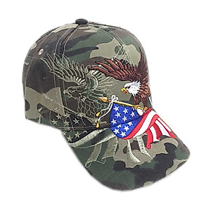 Aesthetinc Patriotic American Eagle and American Flag Baseball Cap USA 3D Embroidery (Military Camo)OS