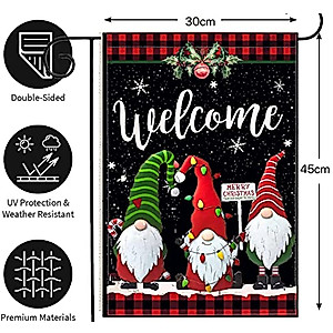 Merry Christmas Garden Flag 12x18 Double Sided,Holiday Winter Garden Flag,Gnomes Welcome Yard Flags for Outside, Yard Decorations Outdoor Buffalo Plaid (Christmas)