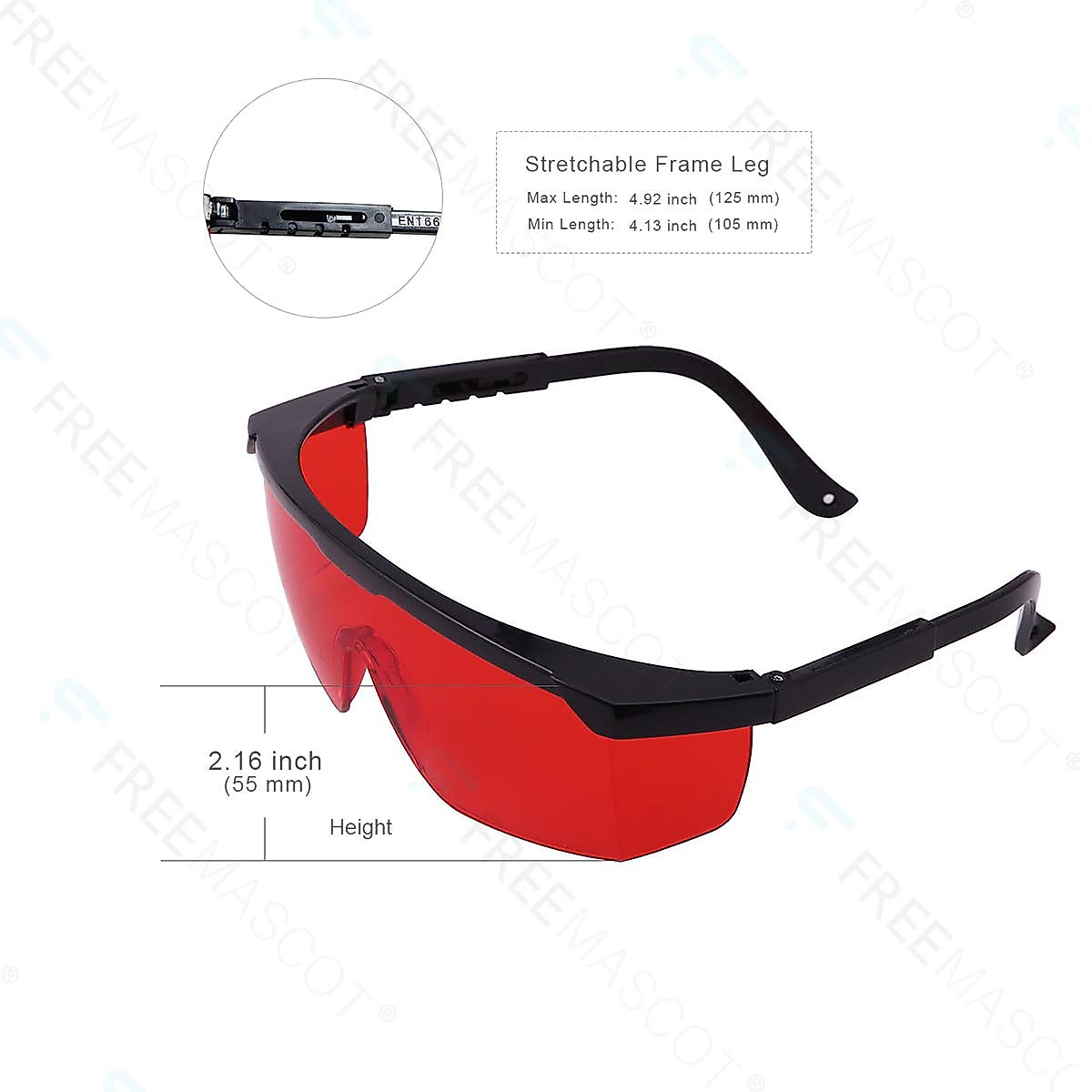 FreeMascot OD 4+ 190nm-550nm Wavelength Laser Safety Glasses for Typical 405nm, 445nm, 450nm,520nm,532nm Laser Light for Hair Removal Laser Treatment Eye Protection Goggles (Red)
