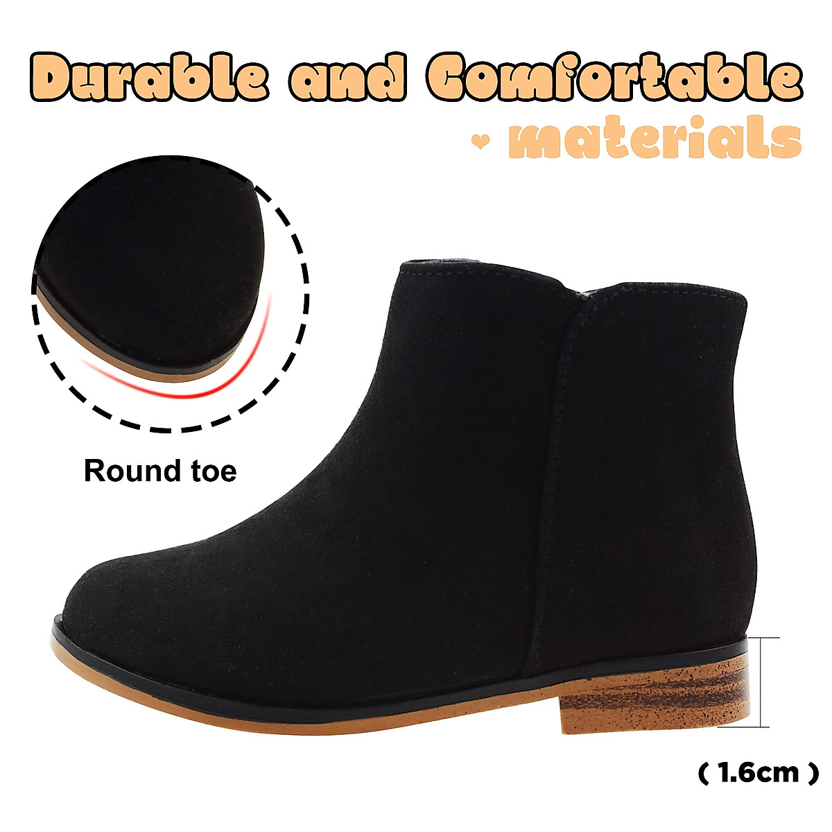 LseLom Girls Boots Ankle Boots for Girls with Zipper Short Suede Booties Fashion Boots for Big/Little Kids Black US 2