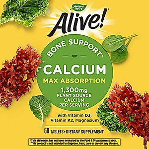 Nature’s Way Alive! Calcium Bone Support*, Max Absorption, Plant Source Calcium, 60 Tablets