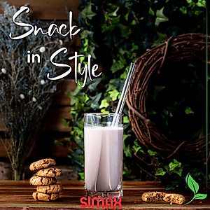 Simax Reusable Glass Drinking Straws - For Smoothies, Boba, Milkshake, Iced Coffee, etc. - Shatter Resistant Borosilicate Glass Straws For Hot And Cold Drinks - Pack of 6 Drinking Straws With Brush