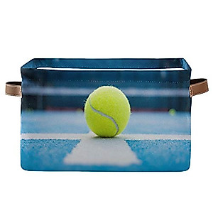 Storage Bins Sport Tennis Ball Pattern Storage Basket Collapsible Cube Rectangle with Handle Storage Box for Shelves Home Office Closet 1 Pack