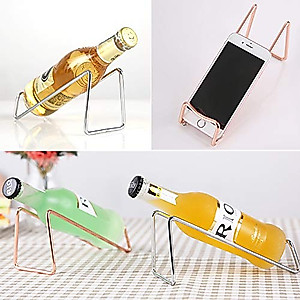 Ibnotuiy Set of 2 Metal Tabletop Single Bottle Wine Rack Minimalist Wine Holder (Silver)