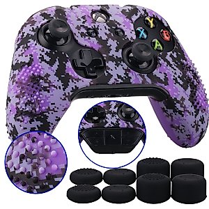 9CDeer 1 Piece of Studded Customize Digital Camo Silicone Cover Skin Sleeve Case 8 Thumb Grips for Xbox One/S/X Controller Purple Compatible with Official Stereo Headset Adapte