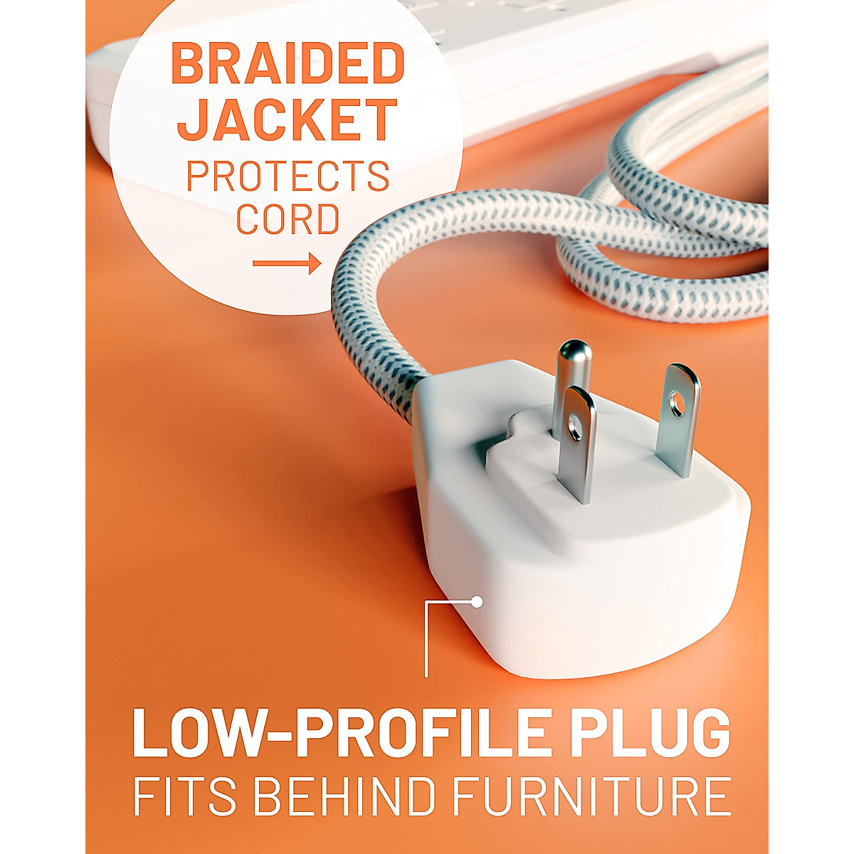 ECHOGEAR PowerBlitz Surge Protector Power Strip with USB-A & USB-C Ports - Low Profile Design with Braided 6' Cord, Flat Plug & 2160 Joules of Multi Outlet Surge Protection - White